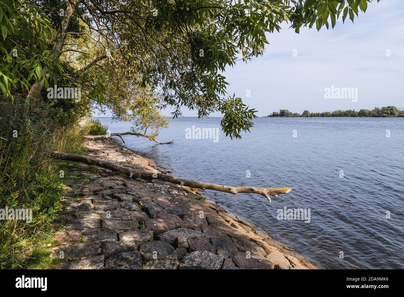 Path on a bank of Smiała Wisla, distributary river branch of River ...