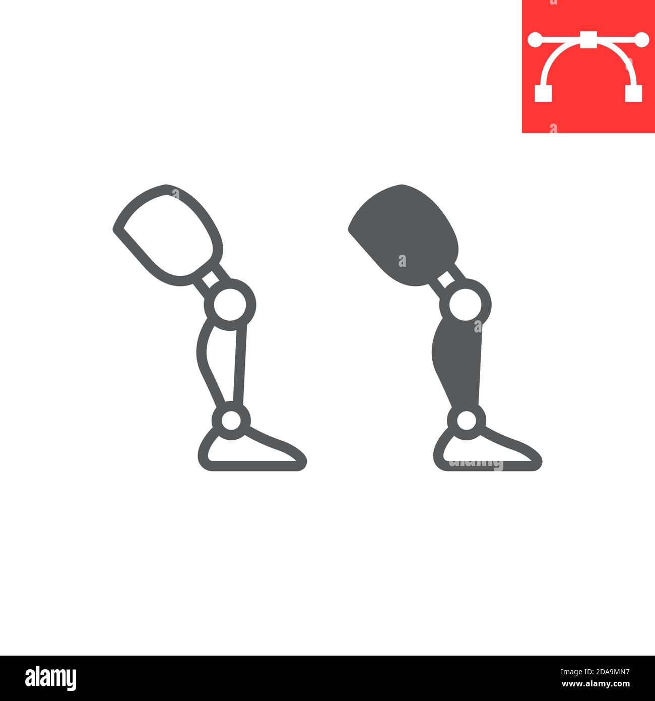 Prosthesis leg line and glyph icon, disability and artificial ...