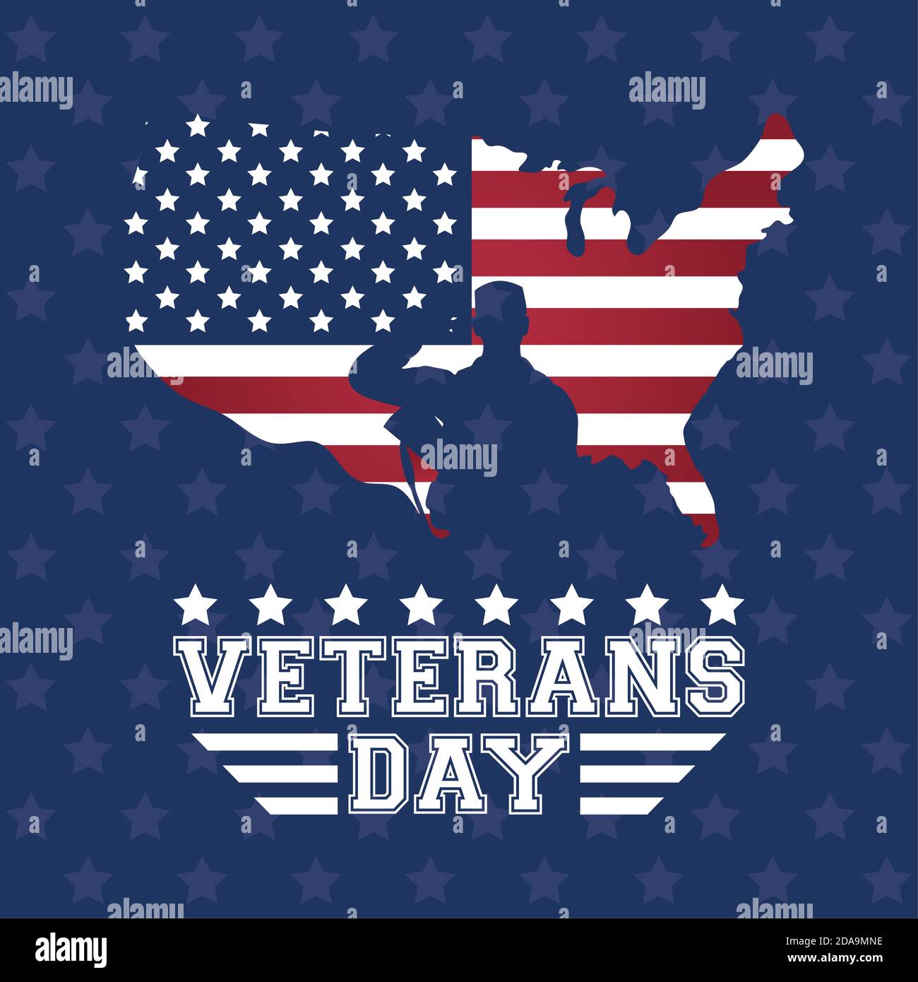 happy veterans day celebration card with soldier saludating in usa map ...