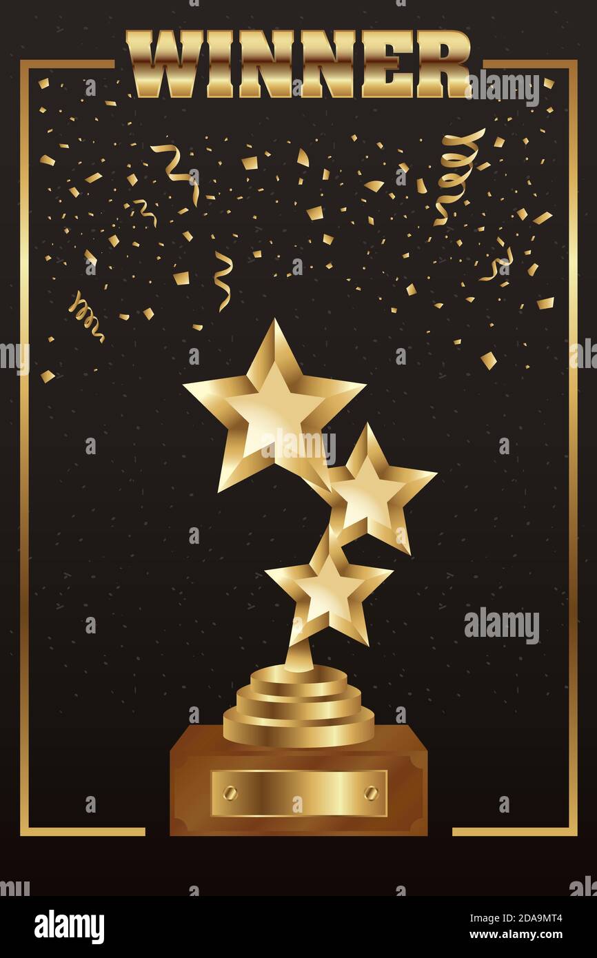 winner trophy stars golden with confetti vector illustration design ...