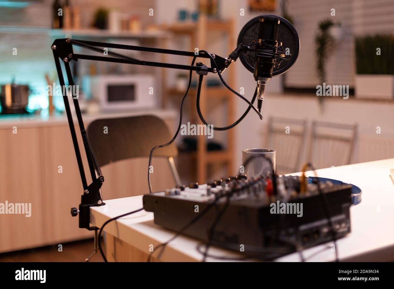 Microphone and mixer for podcast of famous influencer. Recording social ...