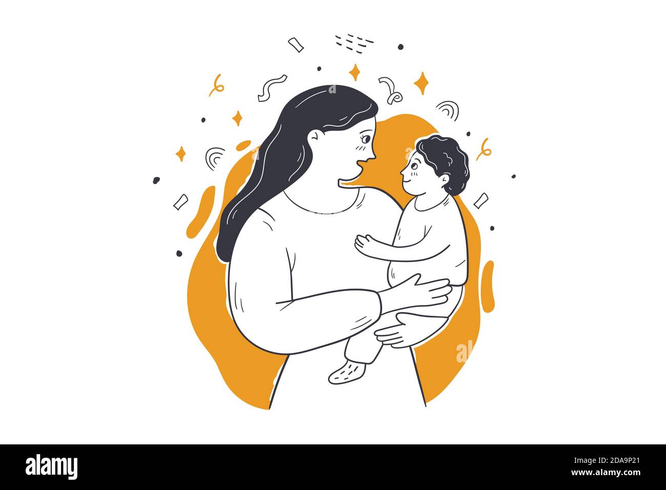 Love, motherhood, childhood concept. Young woman mother mum cartoon ...