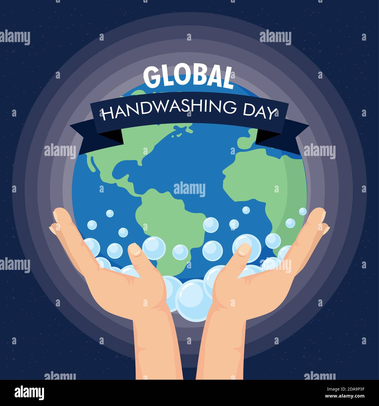 Global Handwashing Day Campaign With Hands Lifting Earth And Ribbon