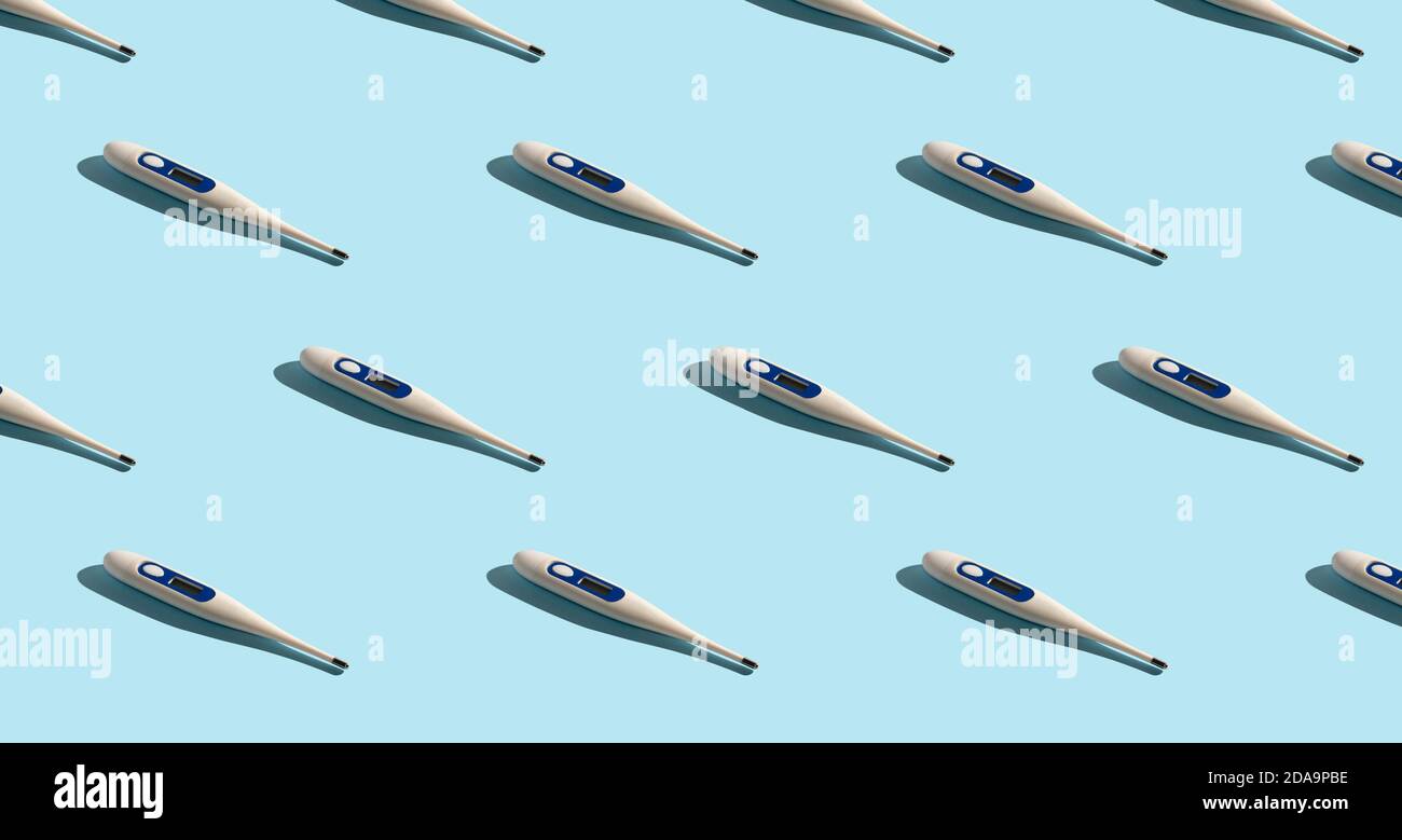 Electronic thermometer with shadow on a blue background, seamless ...