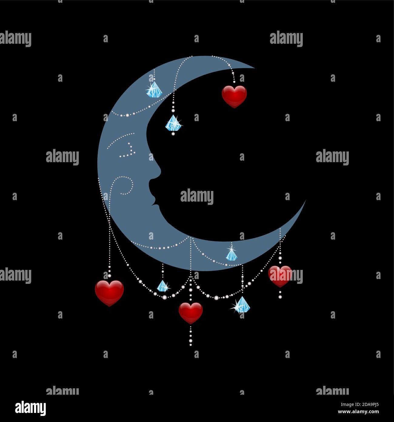 Vector sign moon with hearts and diamonds Stock Vector Image & Art - Alamy