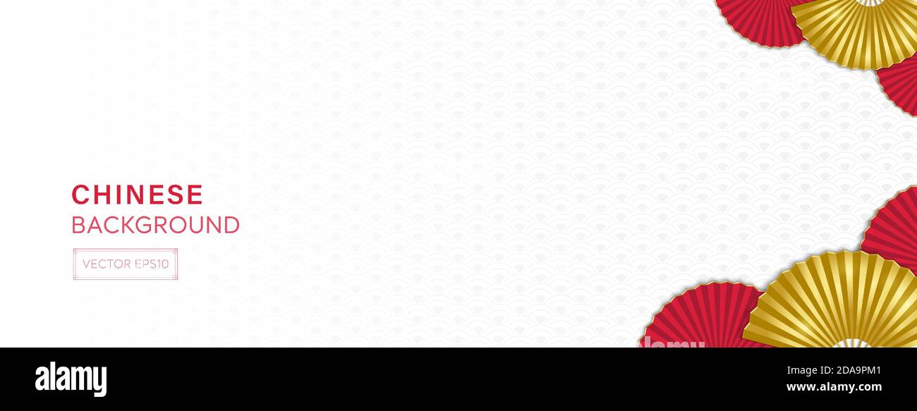 Oriental style white gray wave pattern banner background with red and ...