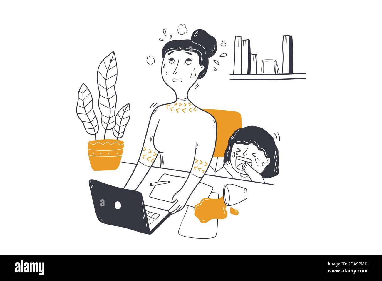 Stressed working mom Stock Vector Images - Alamy