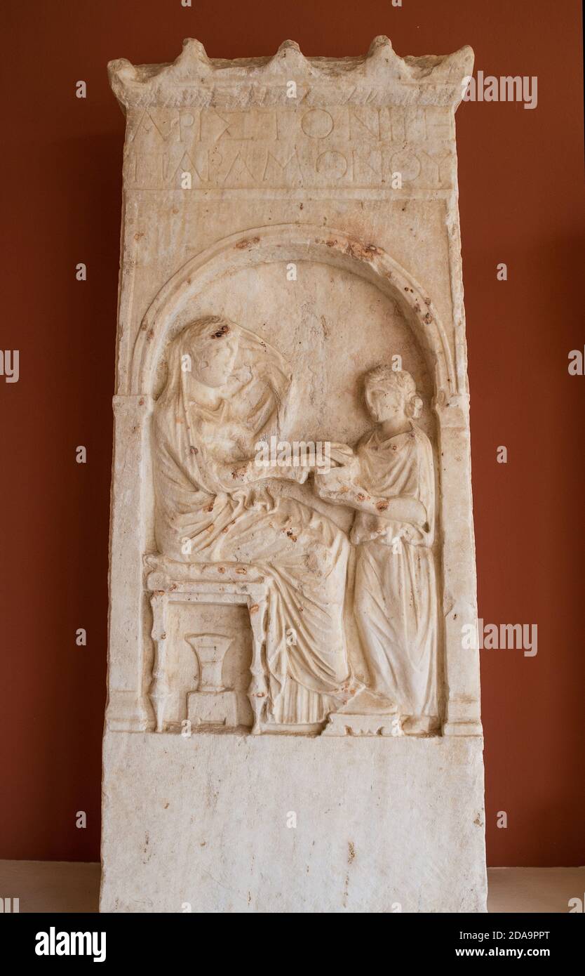 Exhibits of the archeological museum of Eretria Stock Photo - Alamy