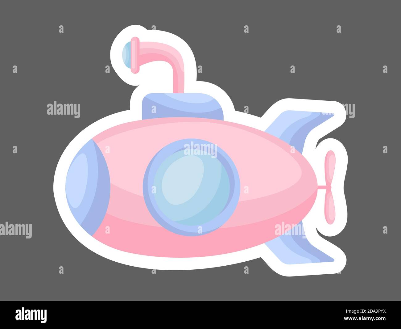 Cartoon pink submarine with periscope for design of notebook, cards ...