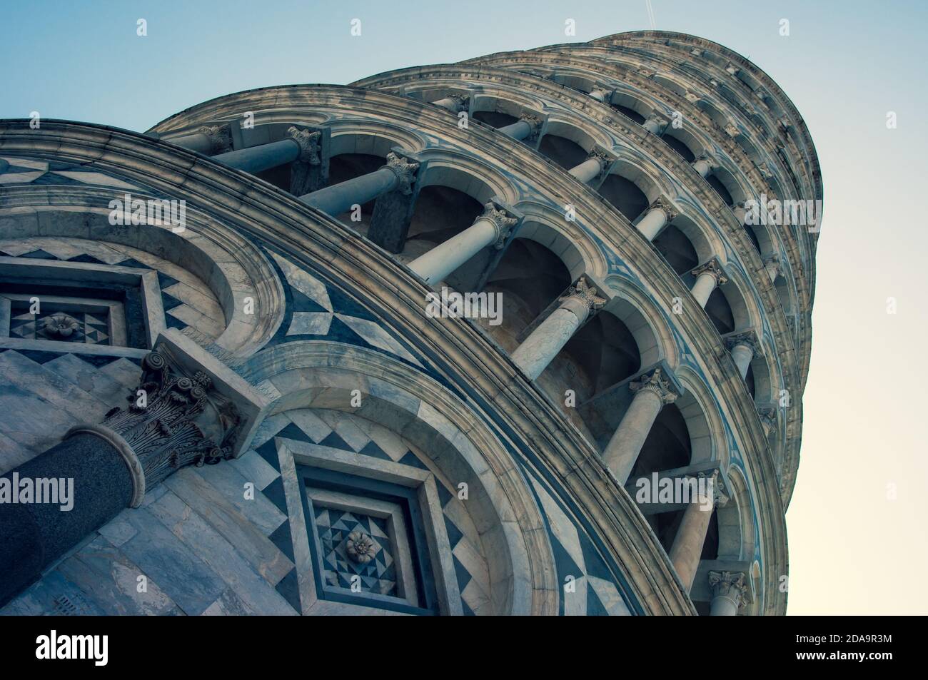 Low Dutch angle split toned shot of the Leaning Tower of Pisa Stock ...