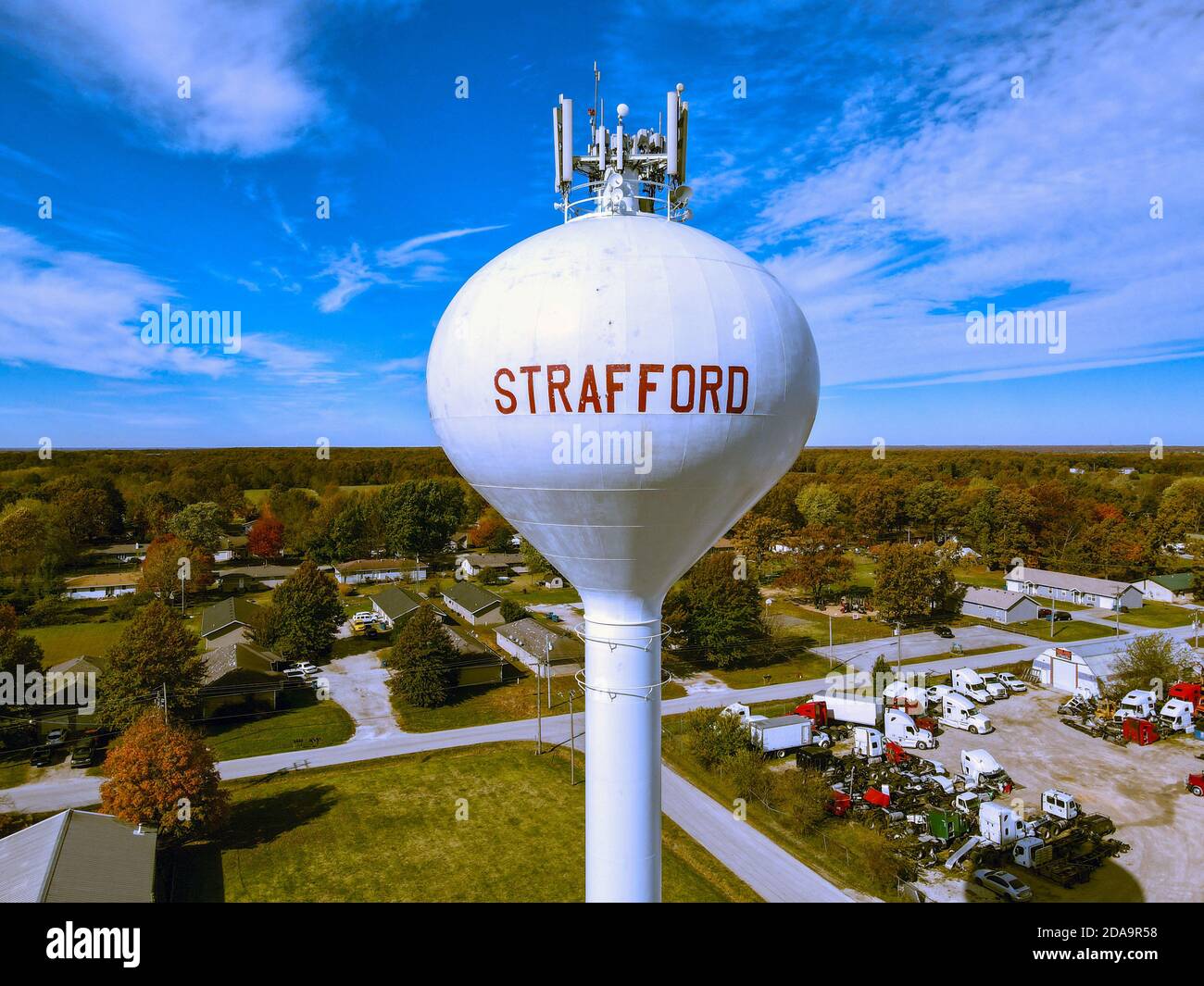 Air view of a water tower and landscape Stock Photo - Alamy