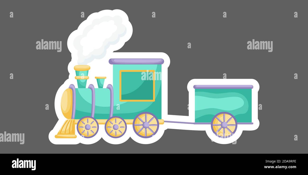 Cartoon green train for design of notebook, cards, invitation. Cute ...