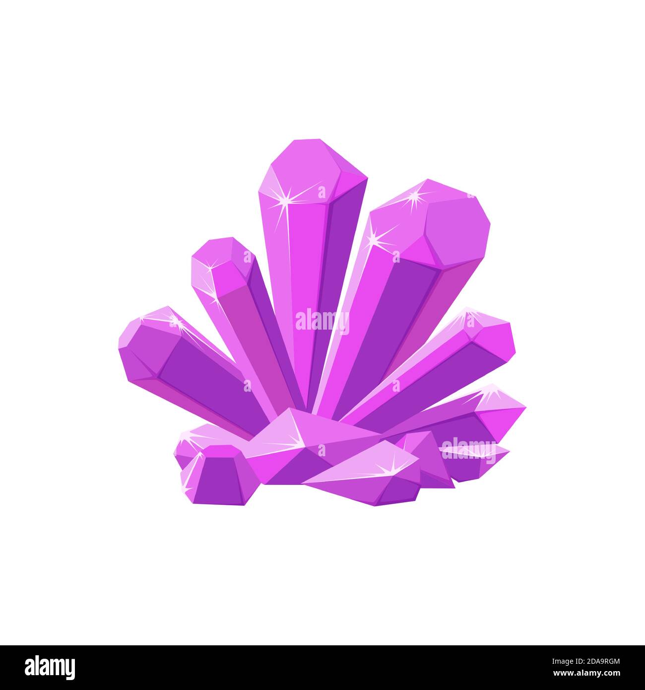 Pink crystals or gemstones. Shining amethyst crystal isolated in white ...