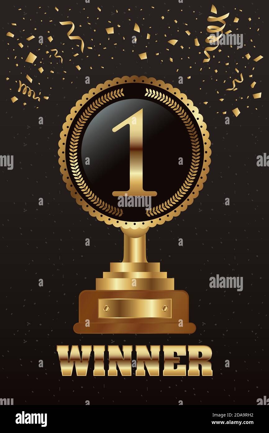 winner trophy number one golden with confetti vector illustration ...