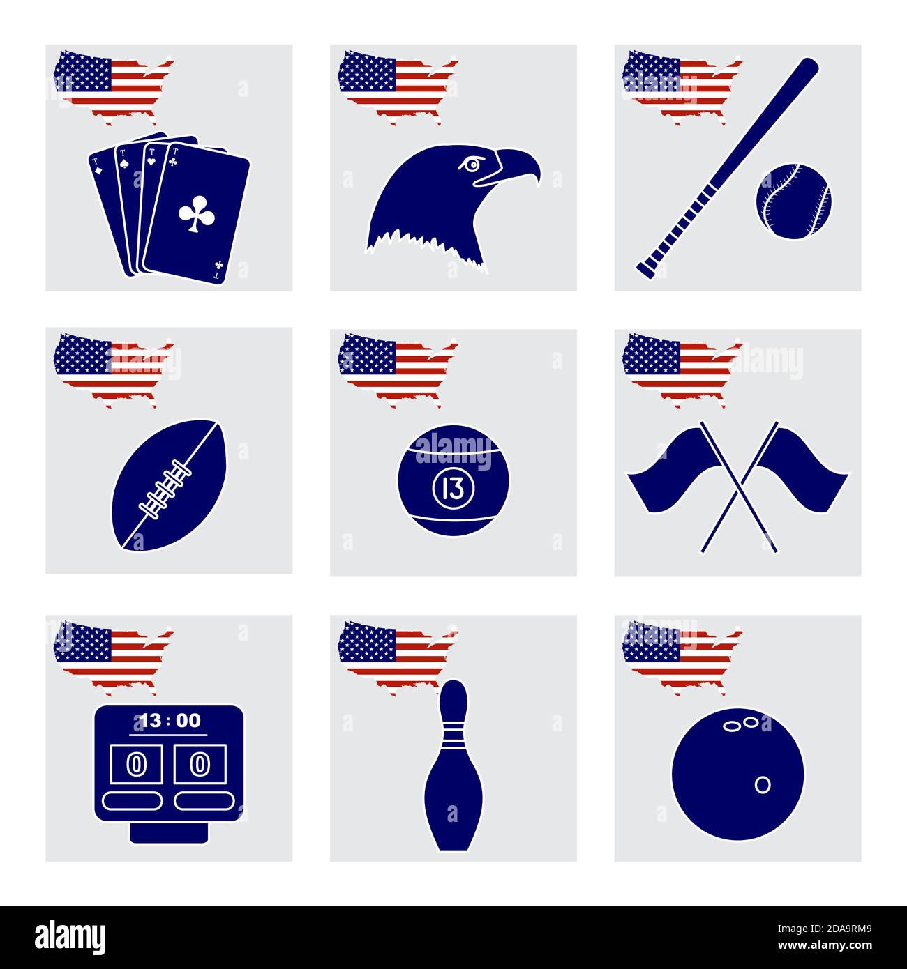 Vector Illustration USA set American national symbols Playing cards ...