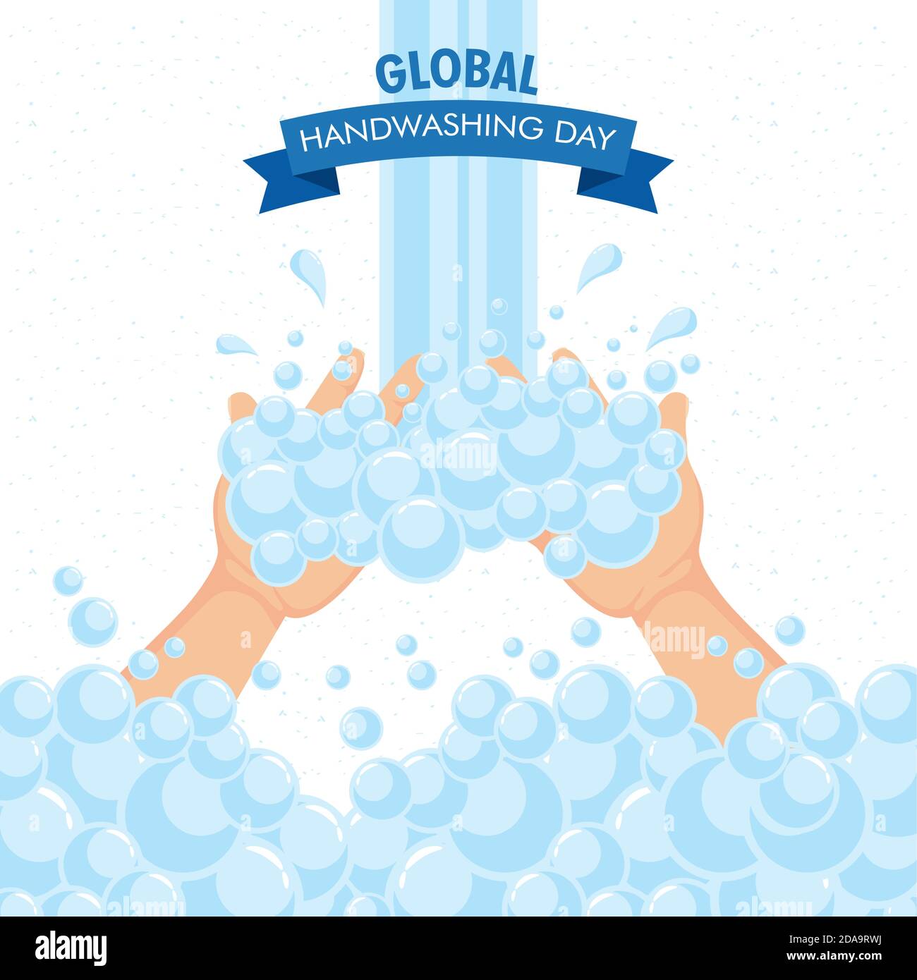 global handwashing day campaign with water and foam in ribbon frame ...