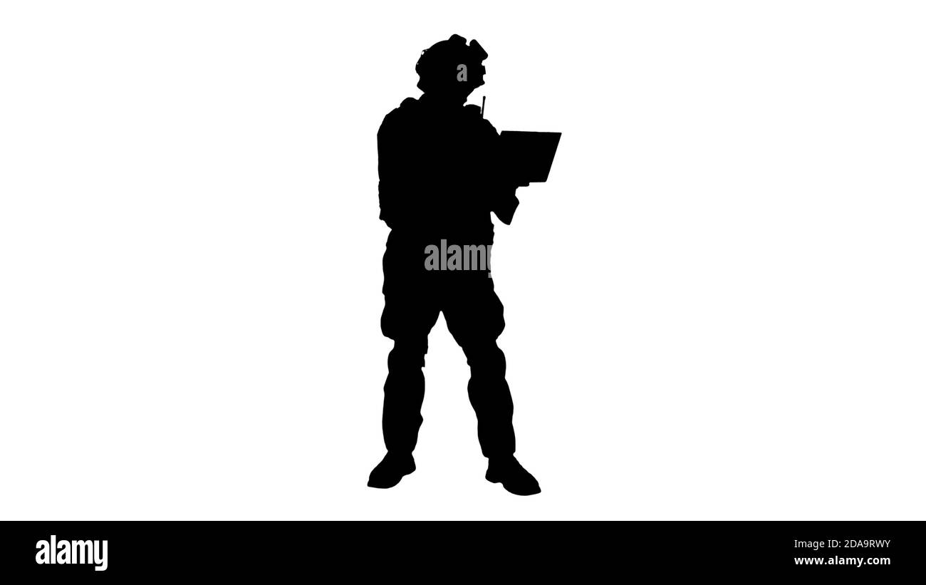Sitting military army soldier technology communication Cut Out Stock ...