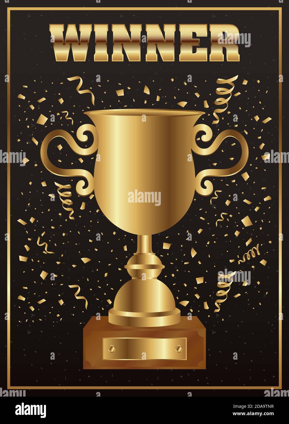 winner trophy cup golden with confetti and word vector illustration ...