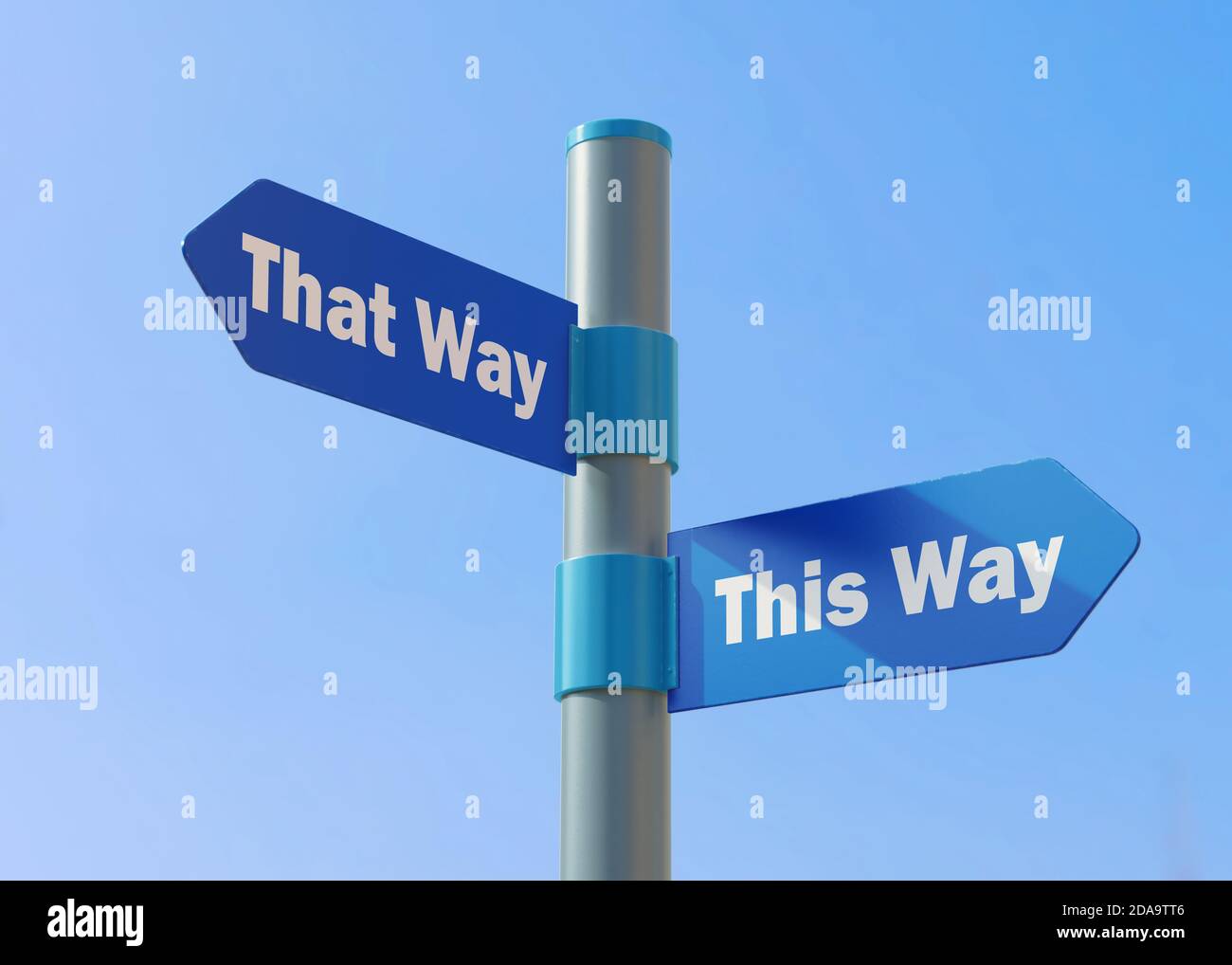 Crossroad signpost showing this way, that way, the other way concept ...