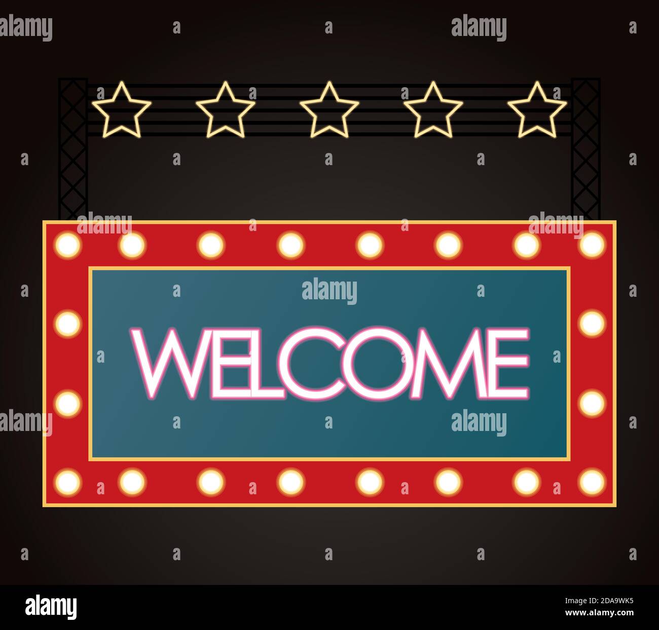 welcome word in retro Light square figure frame and stars vector ...