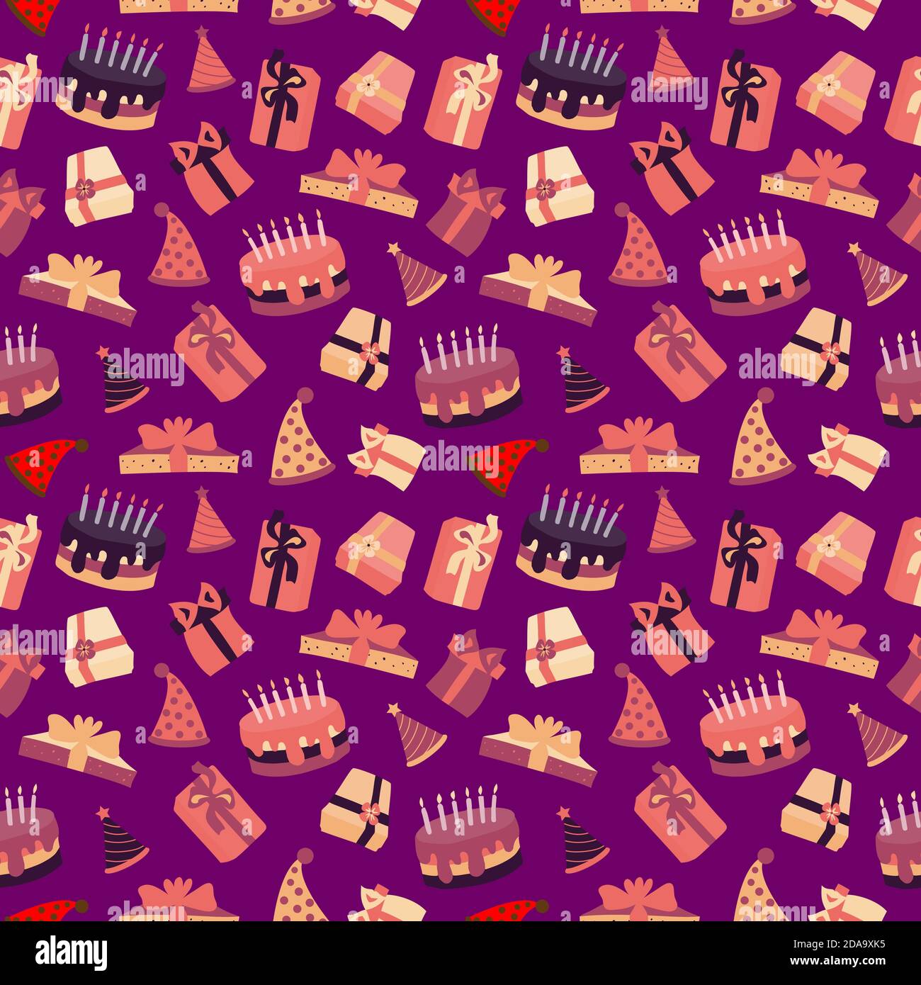 A vector illustration seamless pattern of a colorful cartoon birthday ...