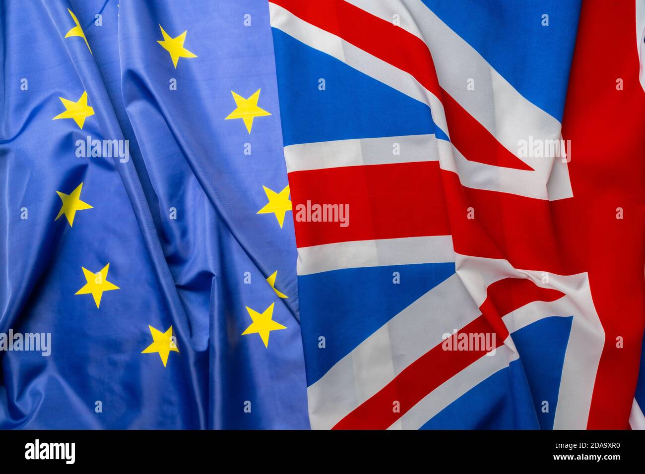 Flags of United Kingdom and European Union folded together Stock Photo ...