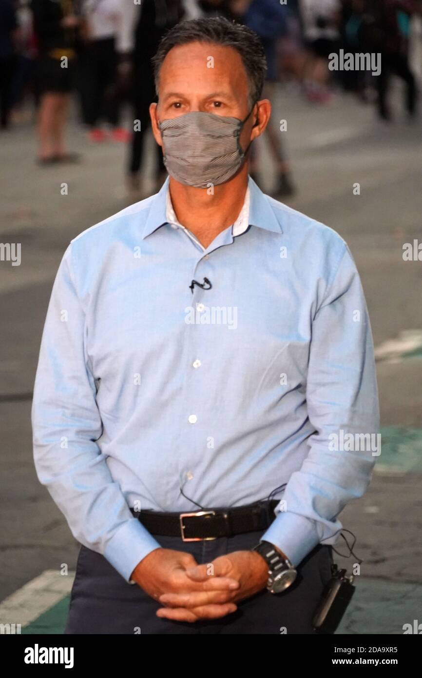 Fox 11 News Los Angeles reporter Ed Laskos outside the gated Hall of ...