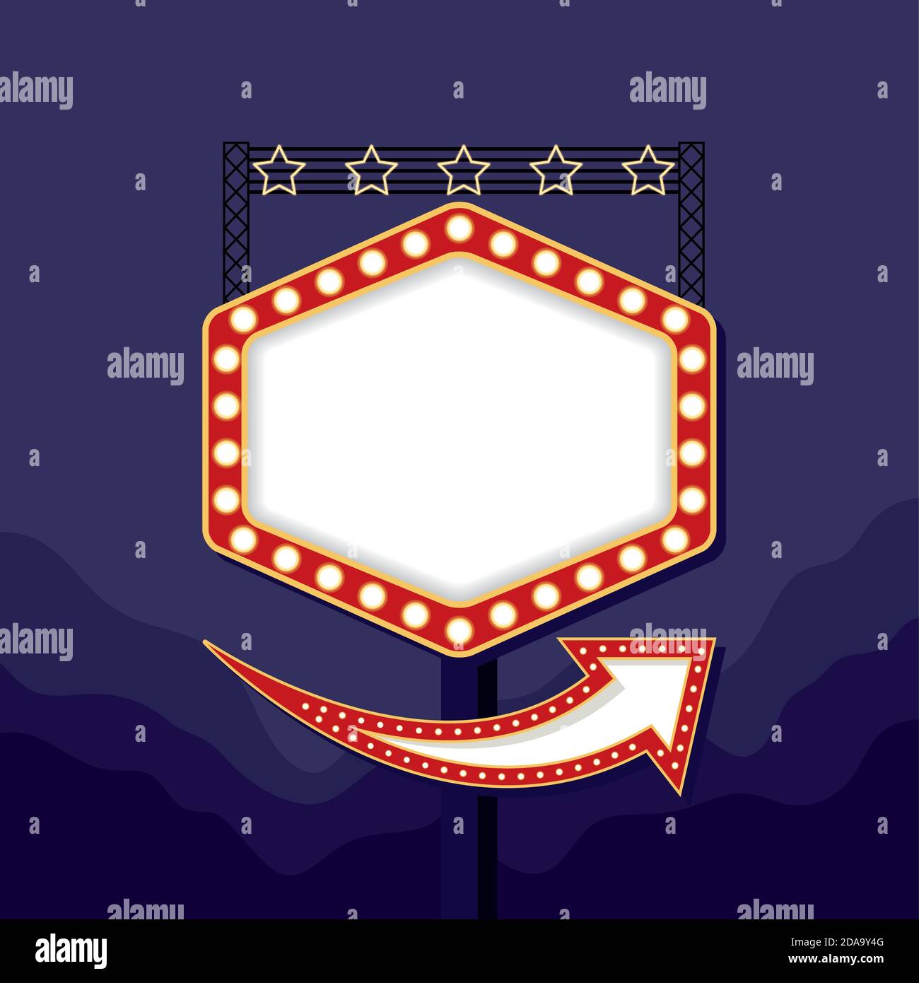 retro Light hexagon figure frame with stars in pole vector illustration ...
