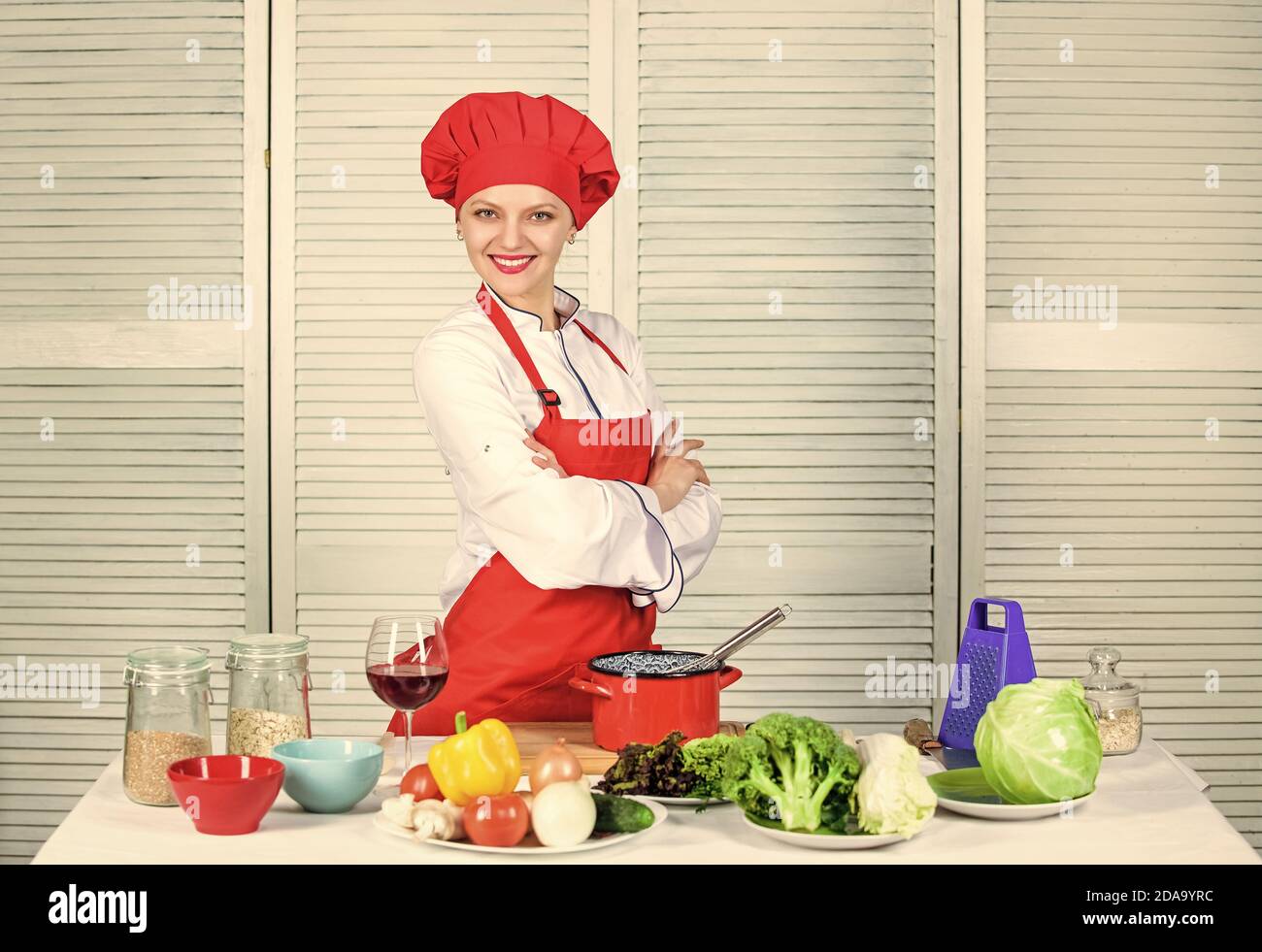 Woman enjoy cooking food. Housekeeping and culinary. Housewife prepare ...