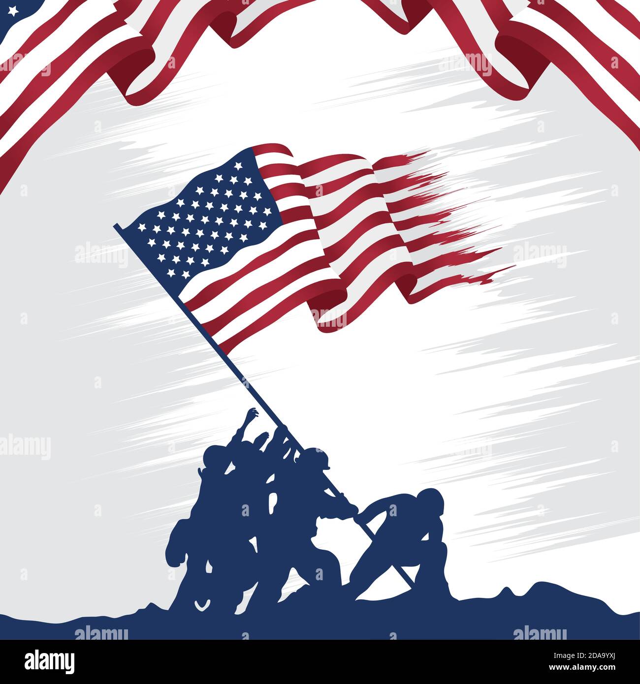 happy veterans day celebration card with soldiers lifting usa flag ...