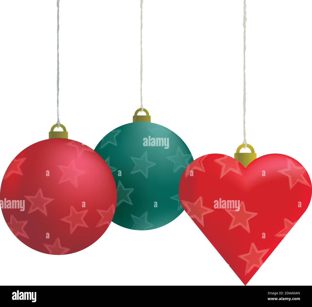 Illustration isolated on white background of various Christmas balls. A ...