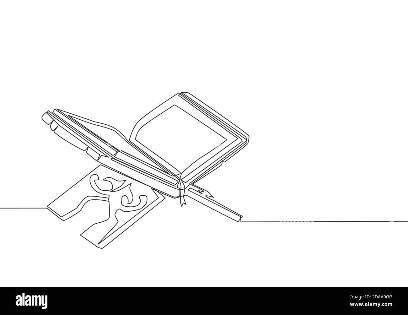 Single continuous line drawing of open Quran, holy book muslim, on ...