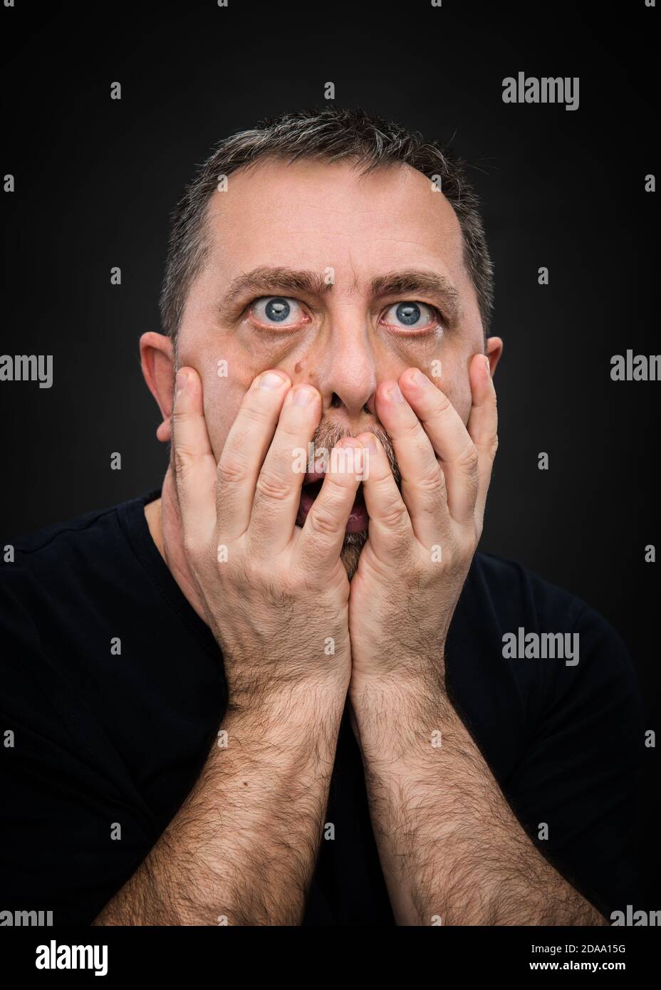 Headache. Portrait of an elderly man with face closed by hand Stock ...