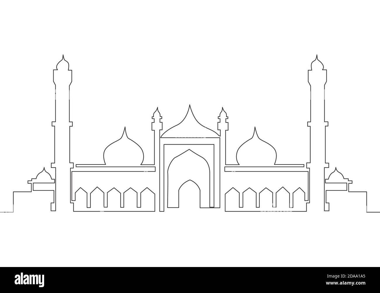Single continuous line drawing of Islamic historical landmark masjid or ...