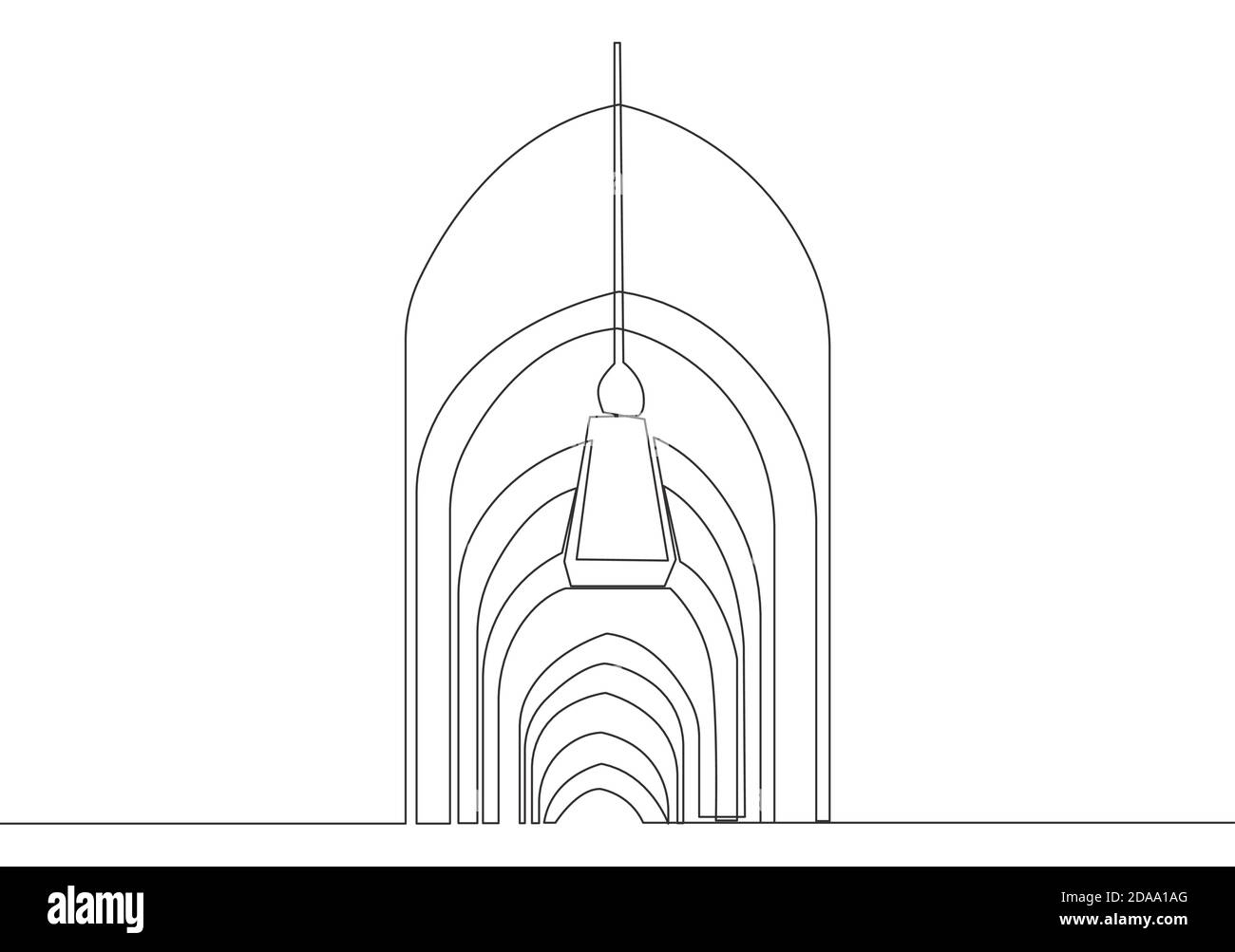 One single line drawing of Islamic historical dome masjid or mosque ...
