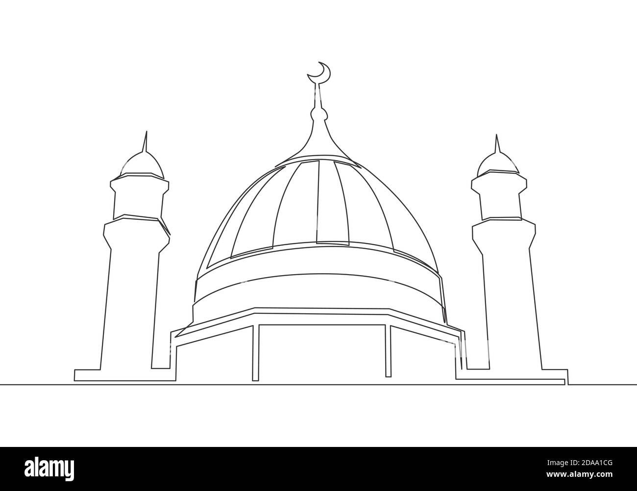 Single continuous line drawing of historical landmark mosque or masjid ...