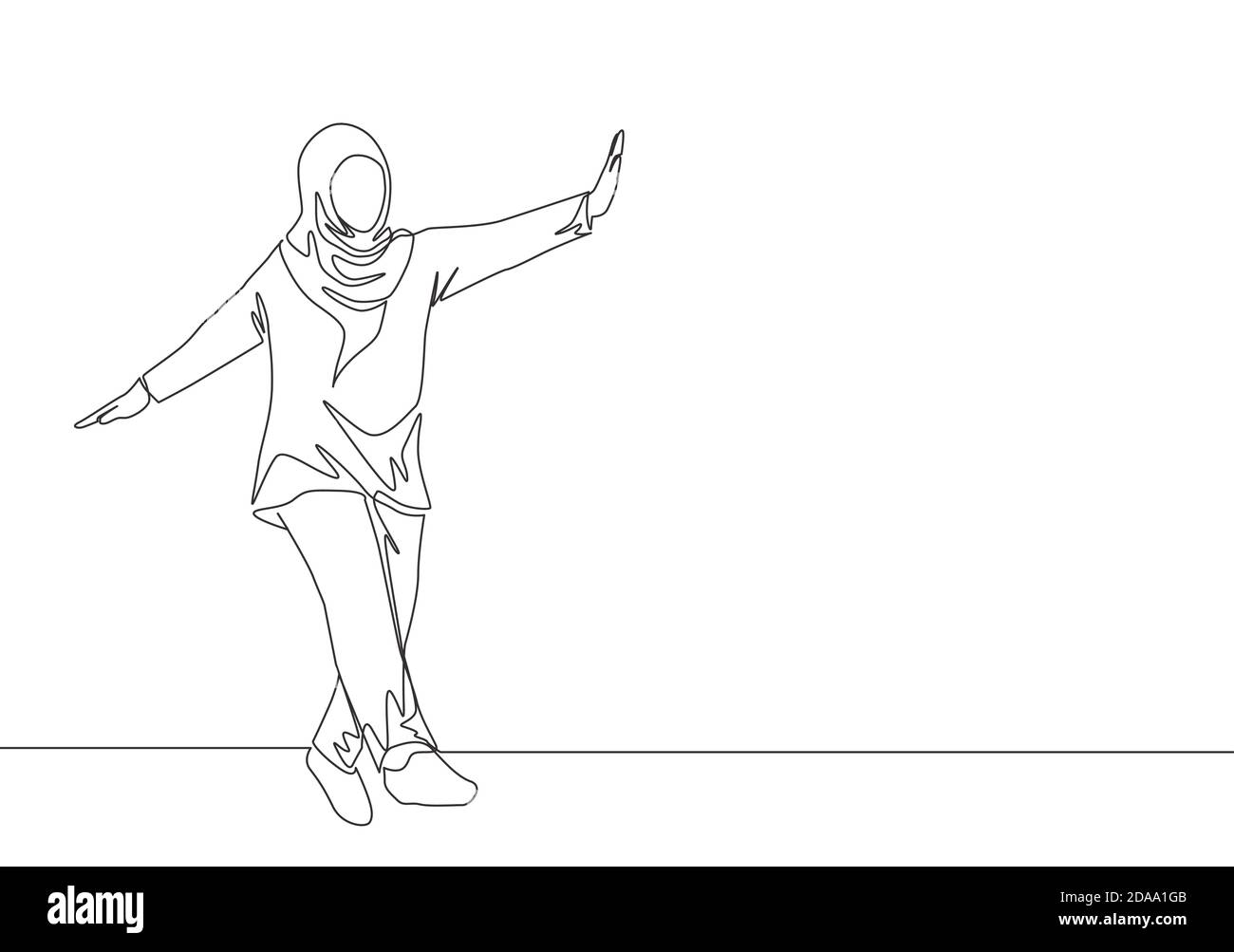 One continuous line drawing of young beautiful happy muslimah with ...