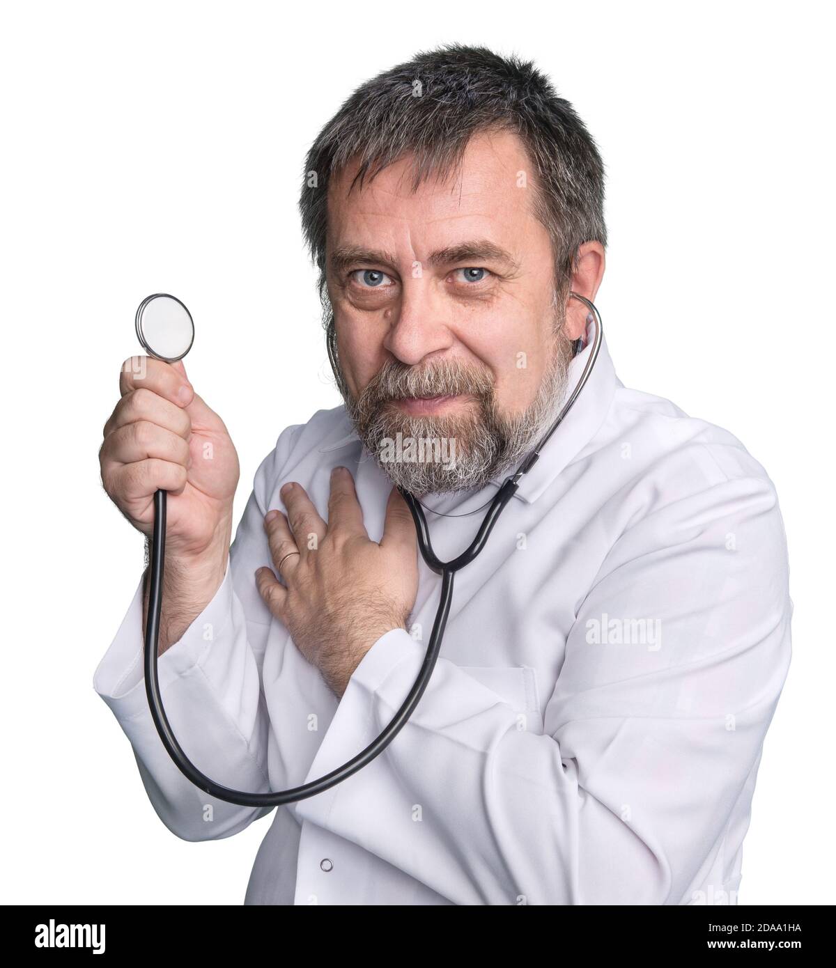 Humorous concept of health. Mad doctor with a stethoscope isolated on ...