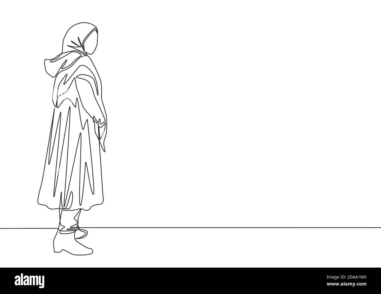 Single continuous line drawing of young beautiful muslimah with ...