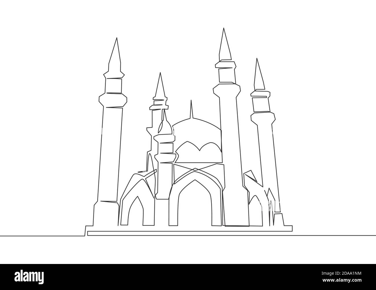 One single line drawing of historical dome landmark mosque or masjid ...