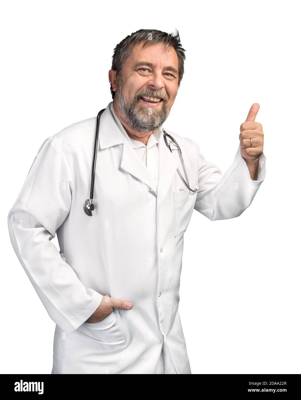 Happy medical doctor with stethoscope shows ok sigh isolated on white ...
