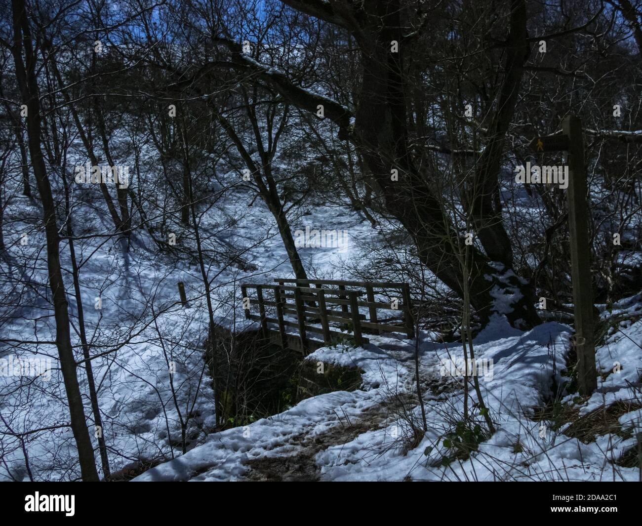 The footbridge to the Head Stone. It can be seen from the A57 snake ...