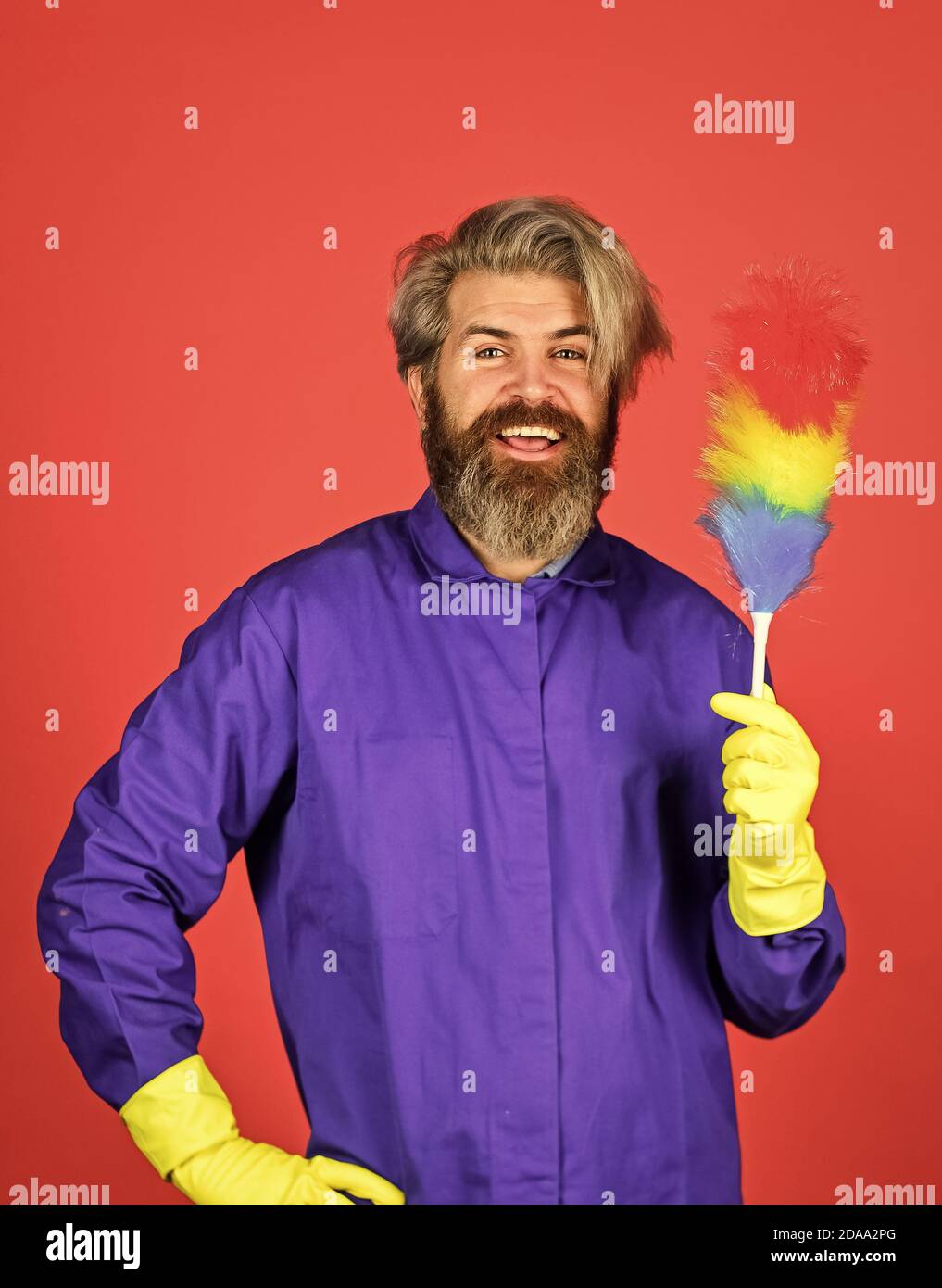 Polypropylene duster. Hipster holding cleaning tool. Cleaning home ...