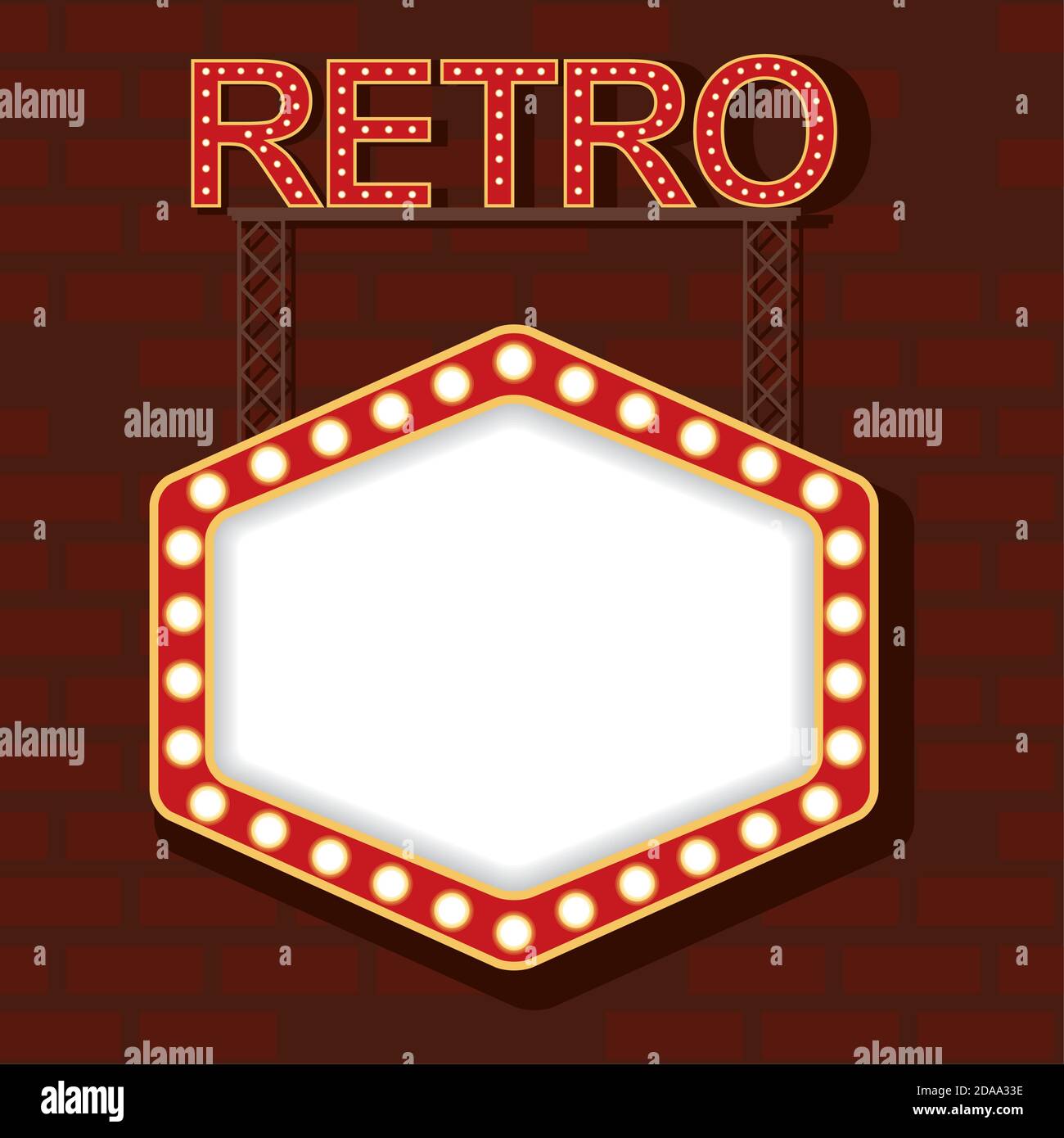 retro word and Light hexagon figure frame in wall vector illustration ...