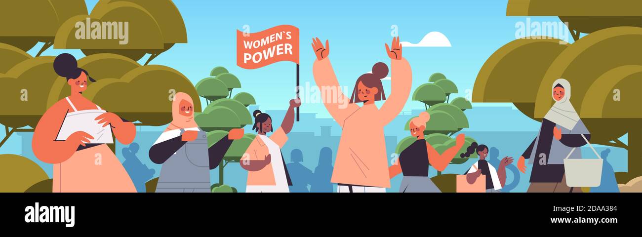 mix race girls activists stand together female empowerment movement ...