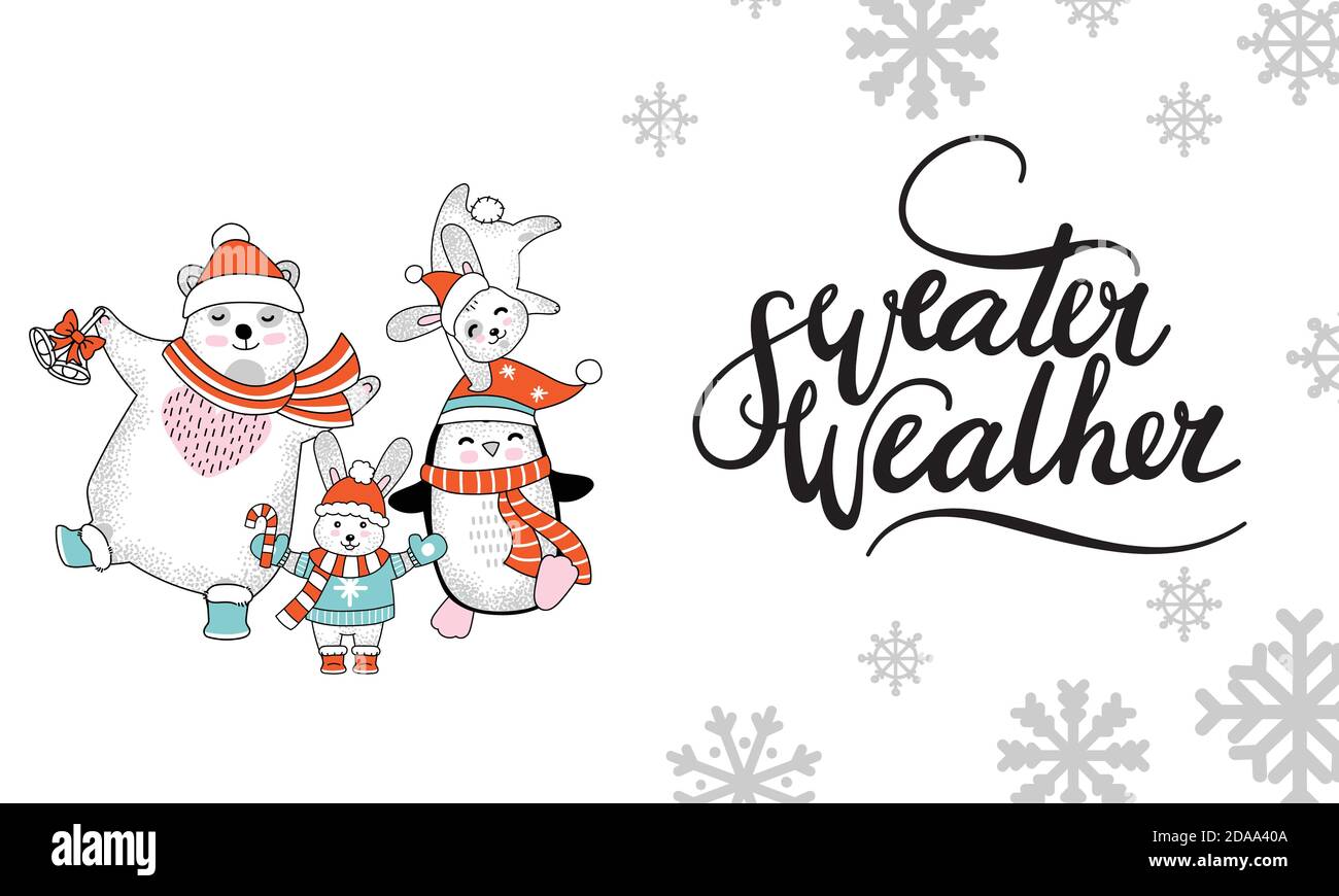 Horizontal vector Christmas card characters Sweater Weather Stock ...
