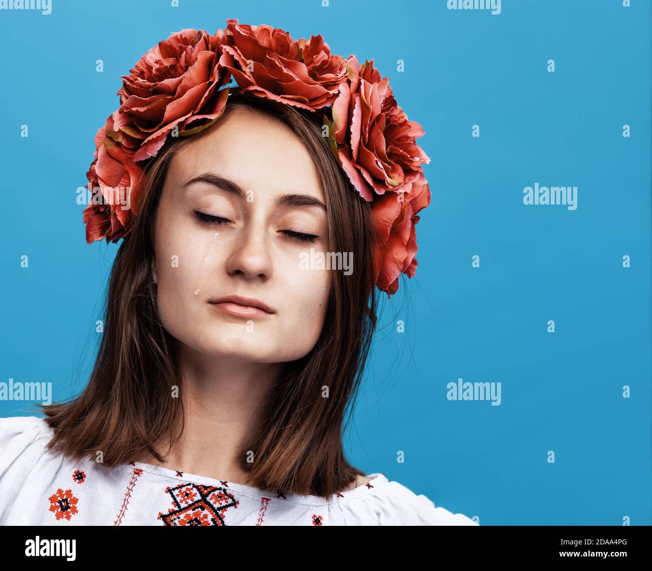 Portrait of beautiful crying girl with tears on her cheeks Stock Photo ...