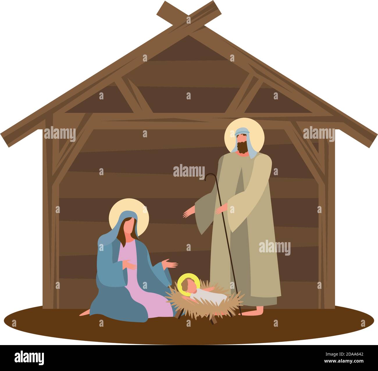 holy family mangers characters in stable vector illustration design ...
