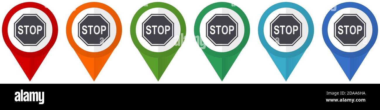 Stop, sign, danger, warning vector pointers, set of colorful flat ...