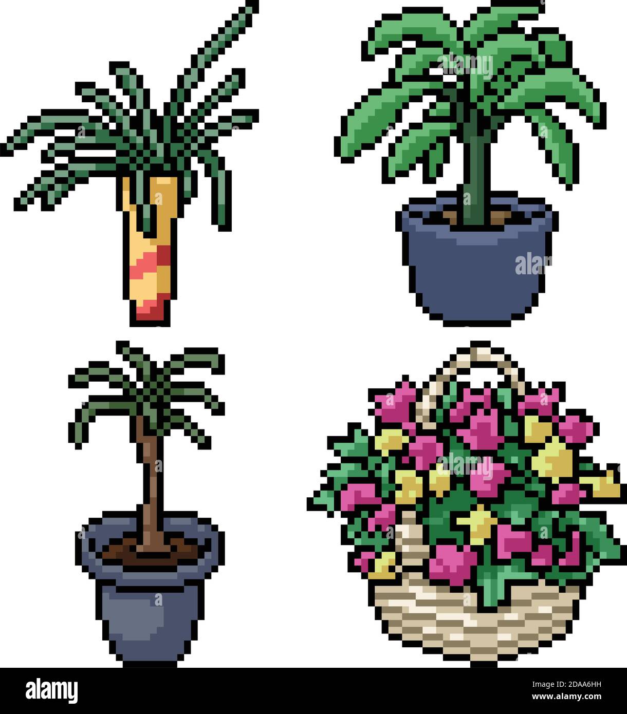 pixel art set isolated decoration plant Stock Vector Image & Art - Alamy